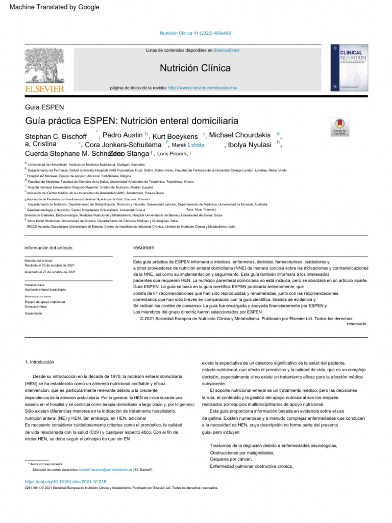 Espen Nutricion Enteral Domiciliaria 2022 | PDF | Dieta y nutrición | Nutrición
