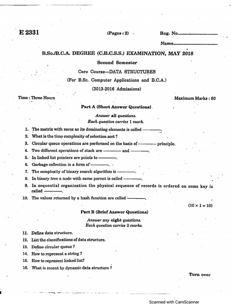 BSC Bca 2 Sem Data Structures e 2331 May 2018 | PDF