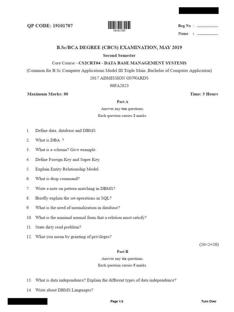 BSC Bca 2 Sem Data Base Management Systems 19101707 May 2019 | PDF ...