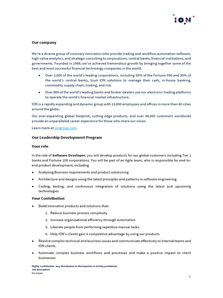 Software Developer Role at ION Group | PDF | Automation | Banks