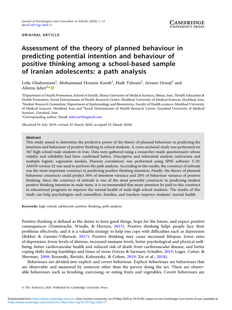 Assessment of The Theory of Planned Behaviour in Predicting Potential Intention and Behaviour of ...