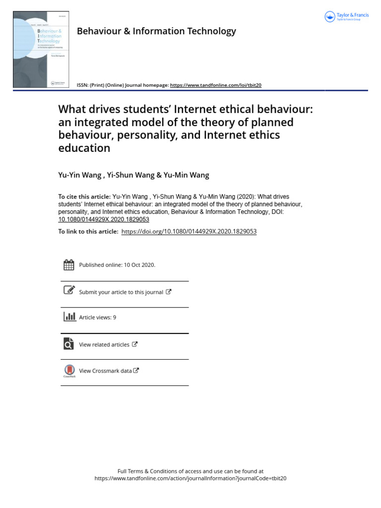 What Drives Students' Internet Ethical Behaviour An Integrated Model of The Theory of Planned ...