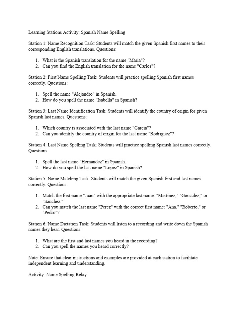 Learning Stations Activity. Spelling First and Last Names | PDF