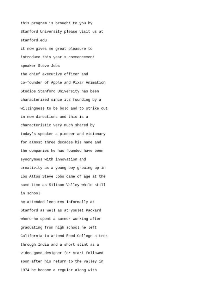Steve Jobs' Inspiring Commencement Speech | PDF | Steve Jobs ...