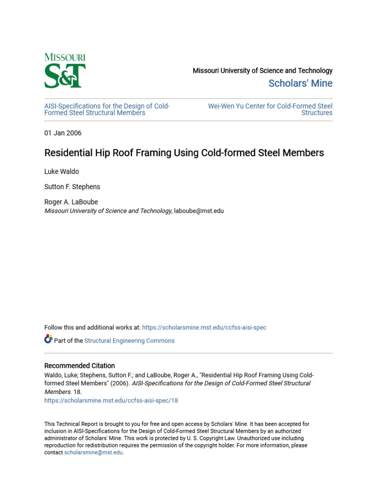 Residential Hip Roof Framing Using Cold-formed Steel Members | PDF ...