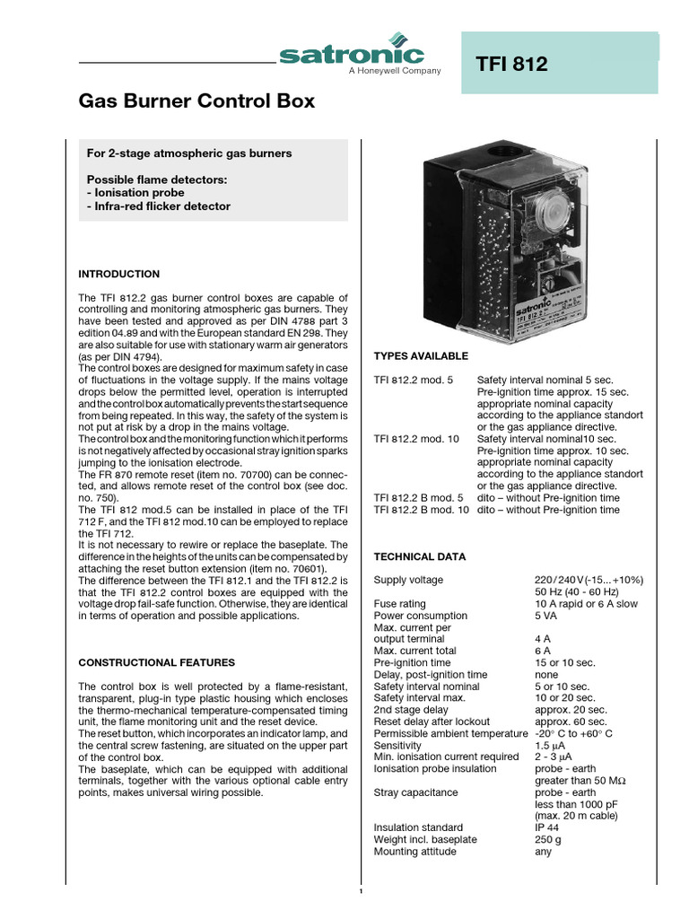 Manual Honeywell TFI 812 | PDF | Electrical Wiring | Fuse (Electrical)