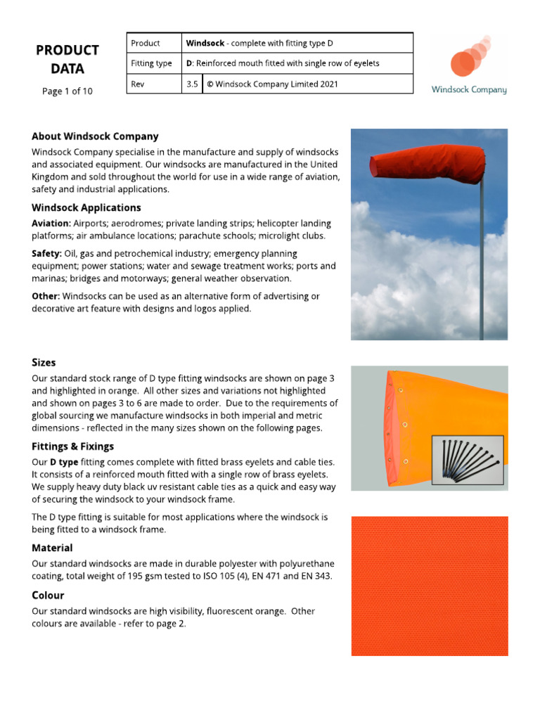 Industrial Windsock Specifications and Uses | PDF | Materials
