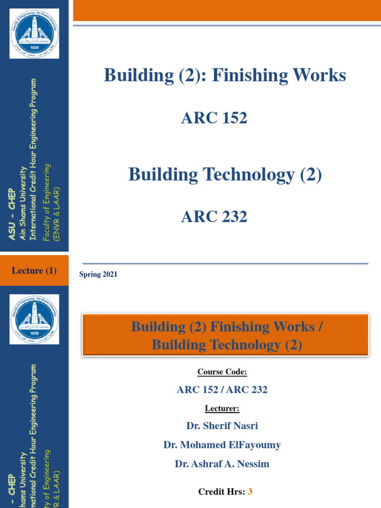 ARC 152 - Building (2) Finishing Works - Lecture 1 - Introduction | PDF ...