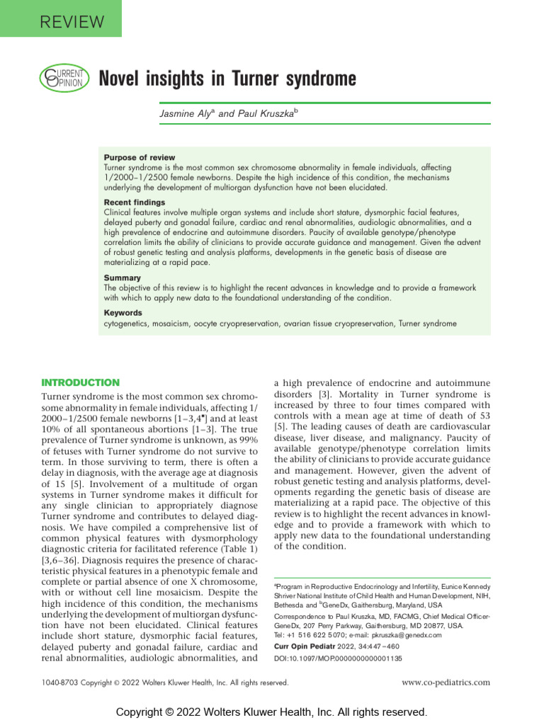 Novel Insights in Turner Syndrome | PDF | Genetic Recombination | Genetics