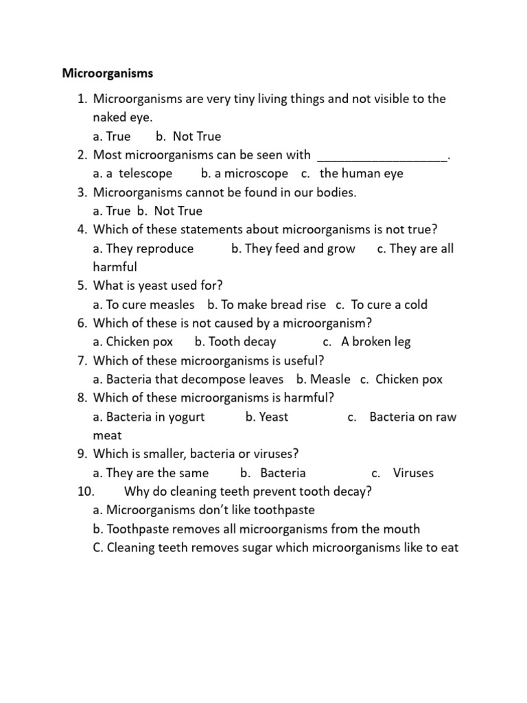 Micro Organisms Worksheet | PDF