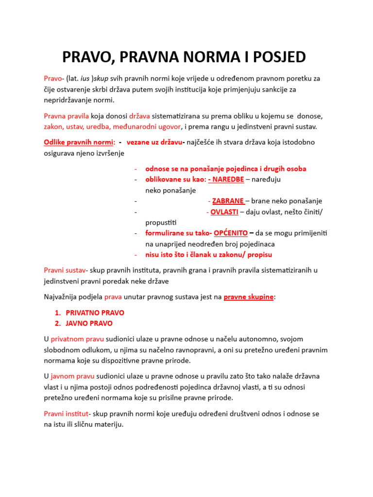 Pravo, Pravna Norma I Posjed | PDF