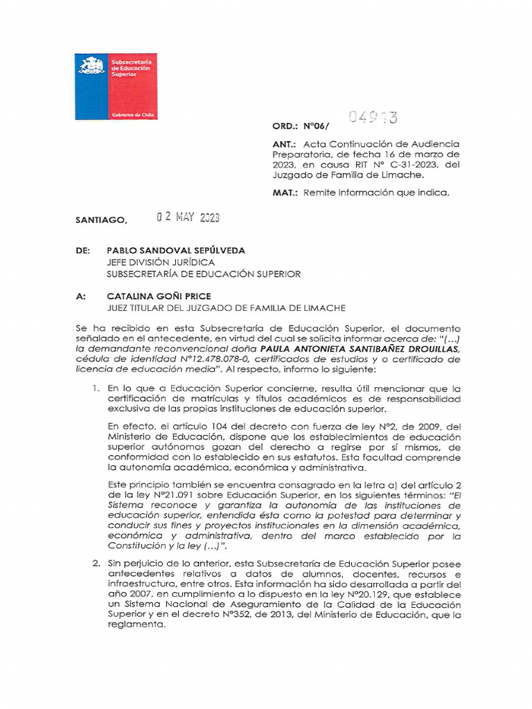 Folio 128 Oficio Mineduc | PDF