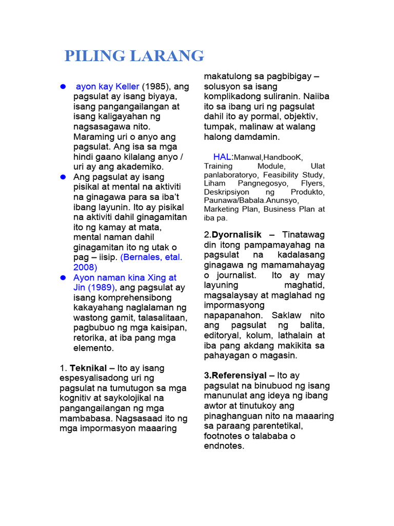 Piling Larang Reviewer | PDF