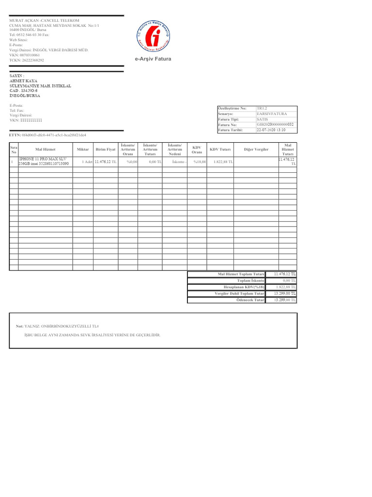 Iphone 11 Pro Max SLV 256GB Tlf. Ahmet Kaya | PDF