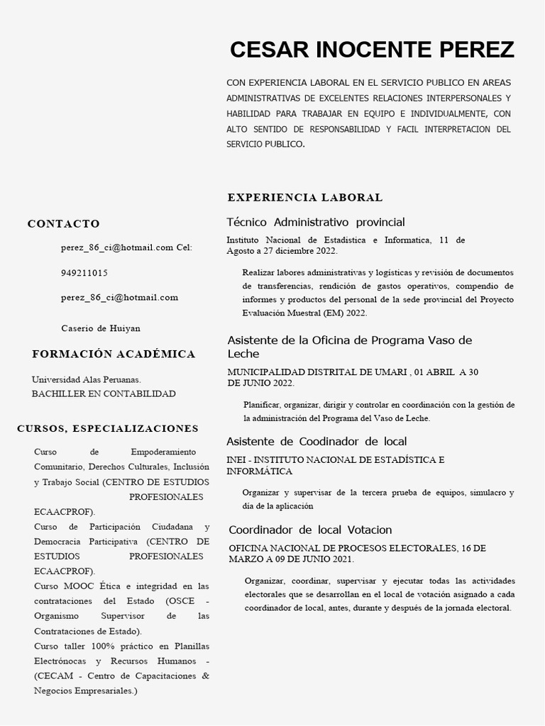 Cesar Inocente Perez CV | PDF