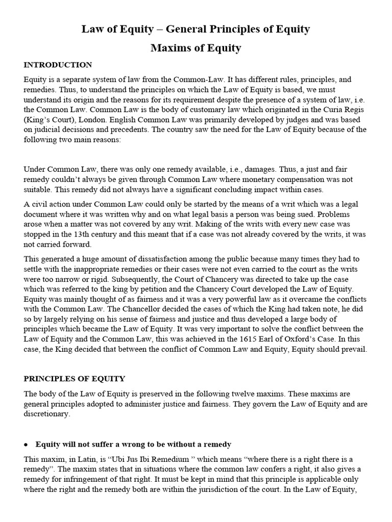 Maxims of Equity Law | PDF | Equity (Law) | Laches (Equity)