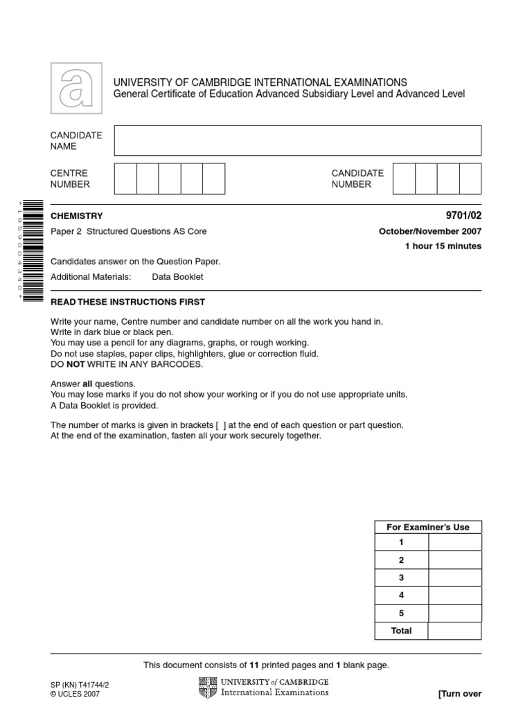 9701 w07 QP 2 | PDF | Chloride | Acetic Acid