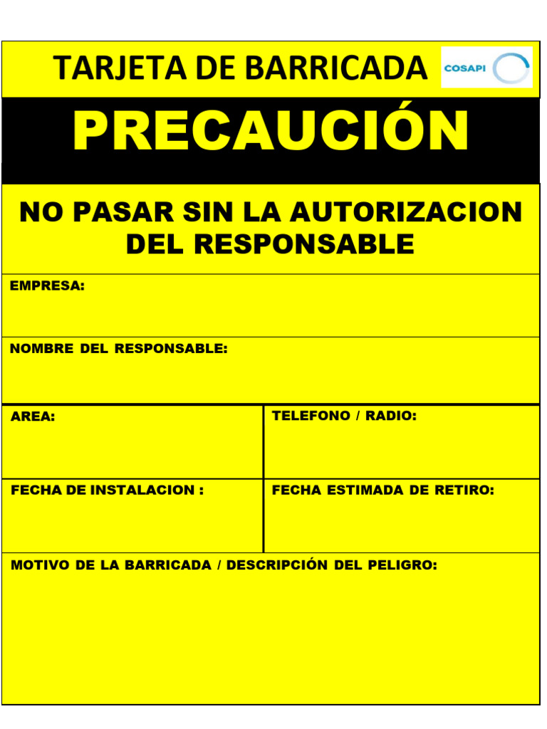27. Tarjeta de Barricada Precaución | PDF