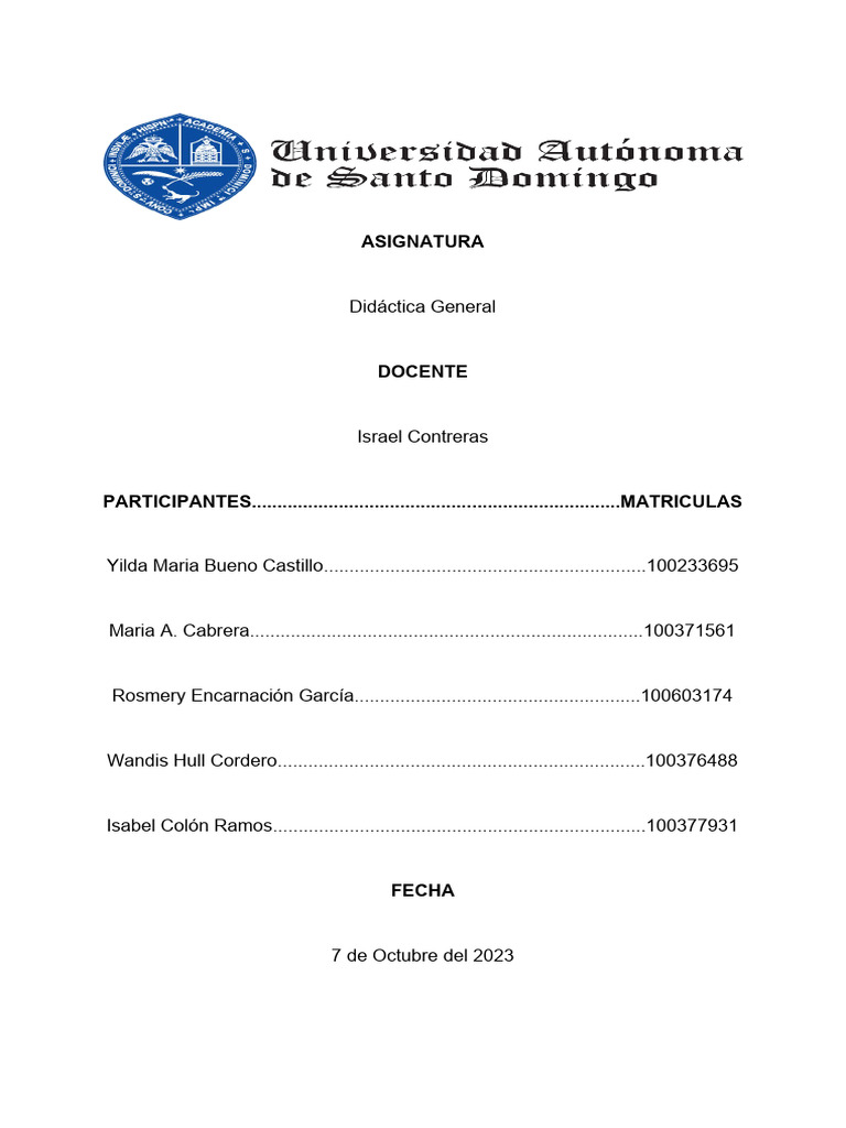 Guia de Lectura, Didactica General | PDF | Enseñando | Aprendizaje