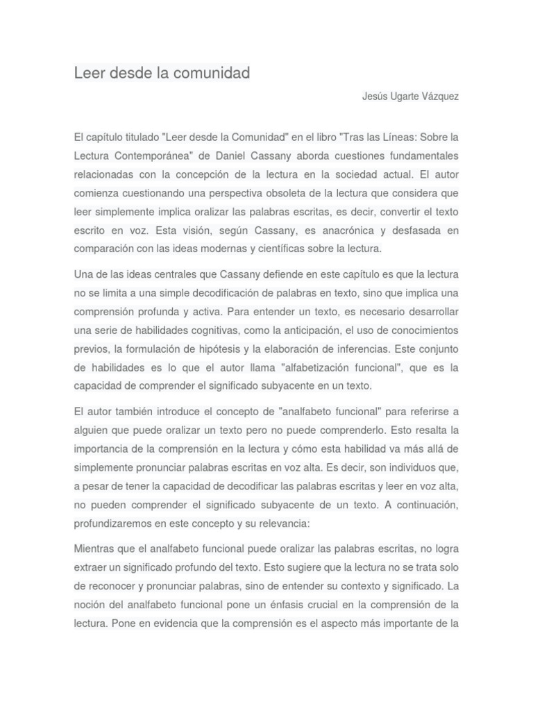 Comprensión lectora en comunidad | PDF | Literatura | Comprensión lectora