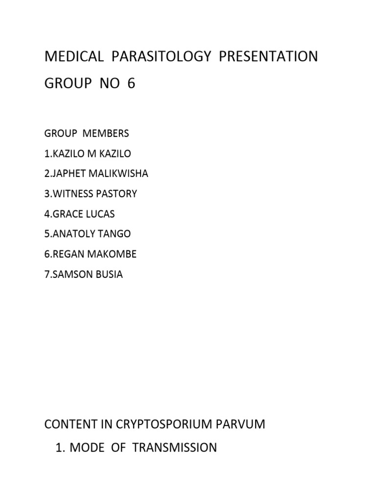 Medical Parasitology Presentation Group 6 | PDF | Clinical Medicine | Diseases And Disorders