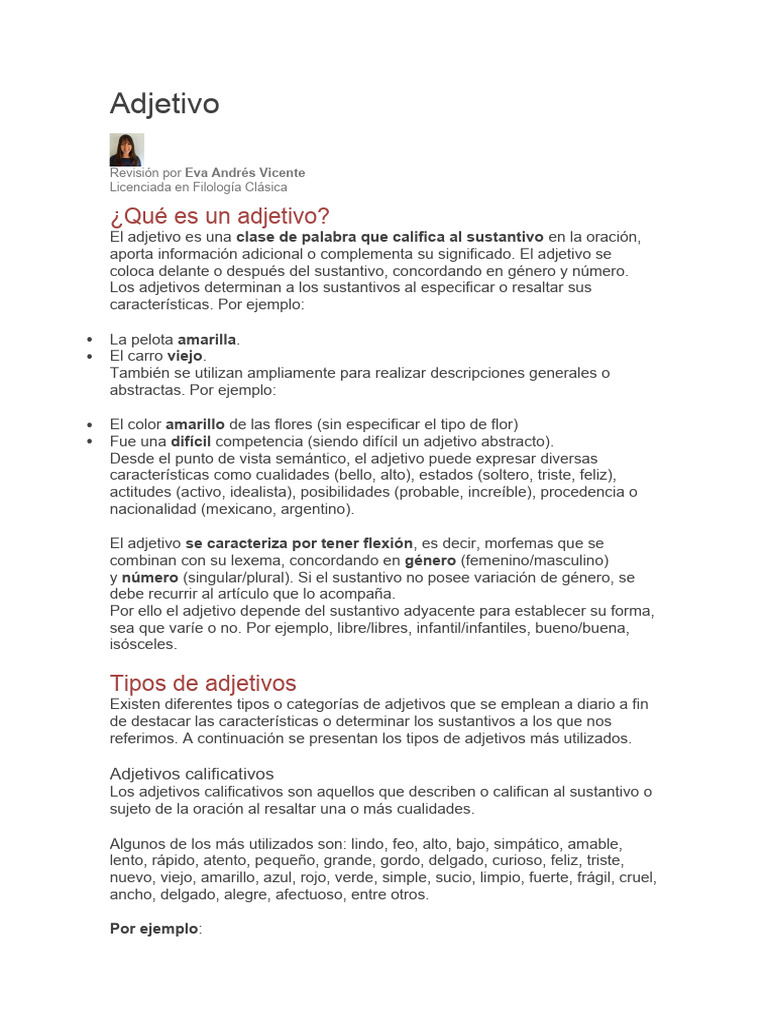 Definición y Tipos de Adjetivos | PDF | Adjetivo | Sustantivo