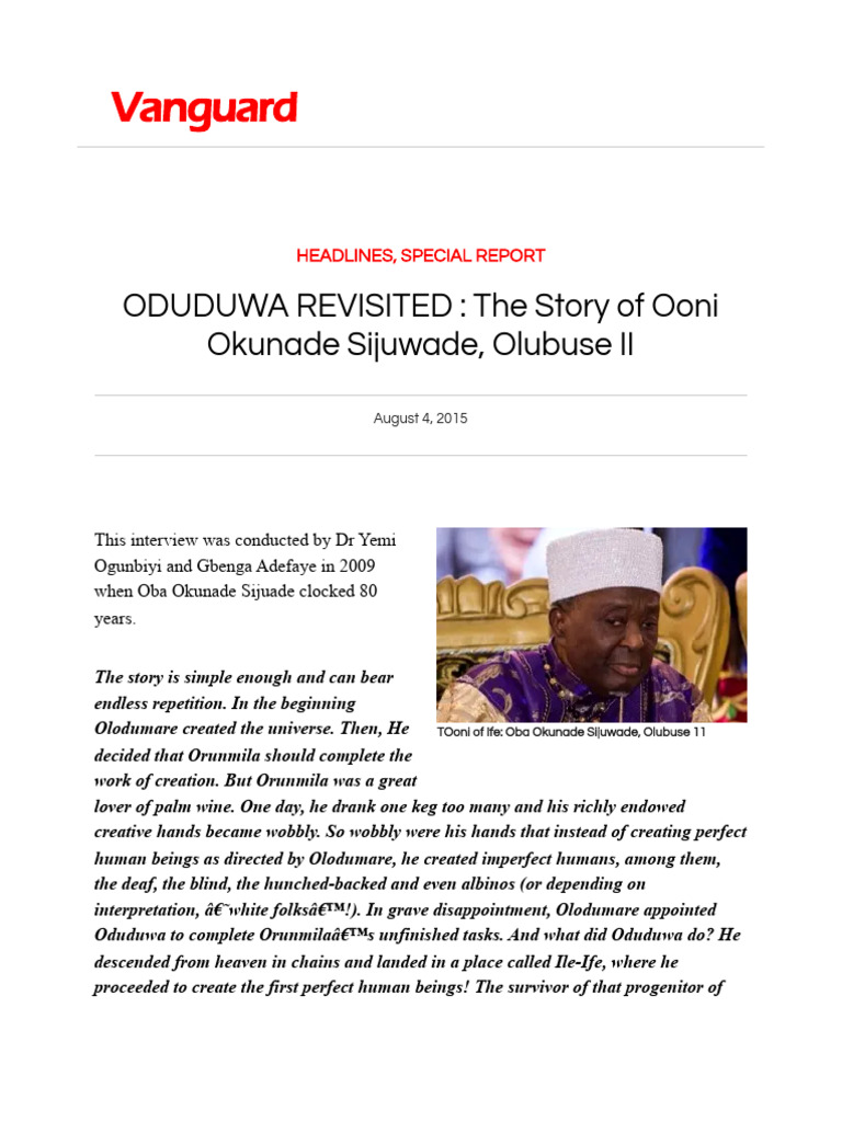 ODUDUWA REVISITED - The Story of Ooni Okunade Sijuwade, Olubuse II ...