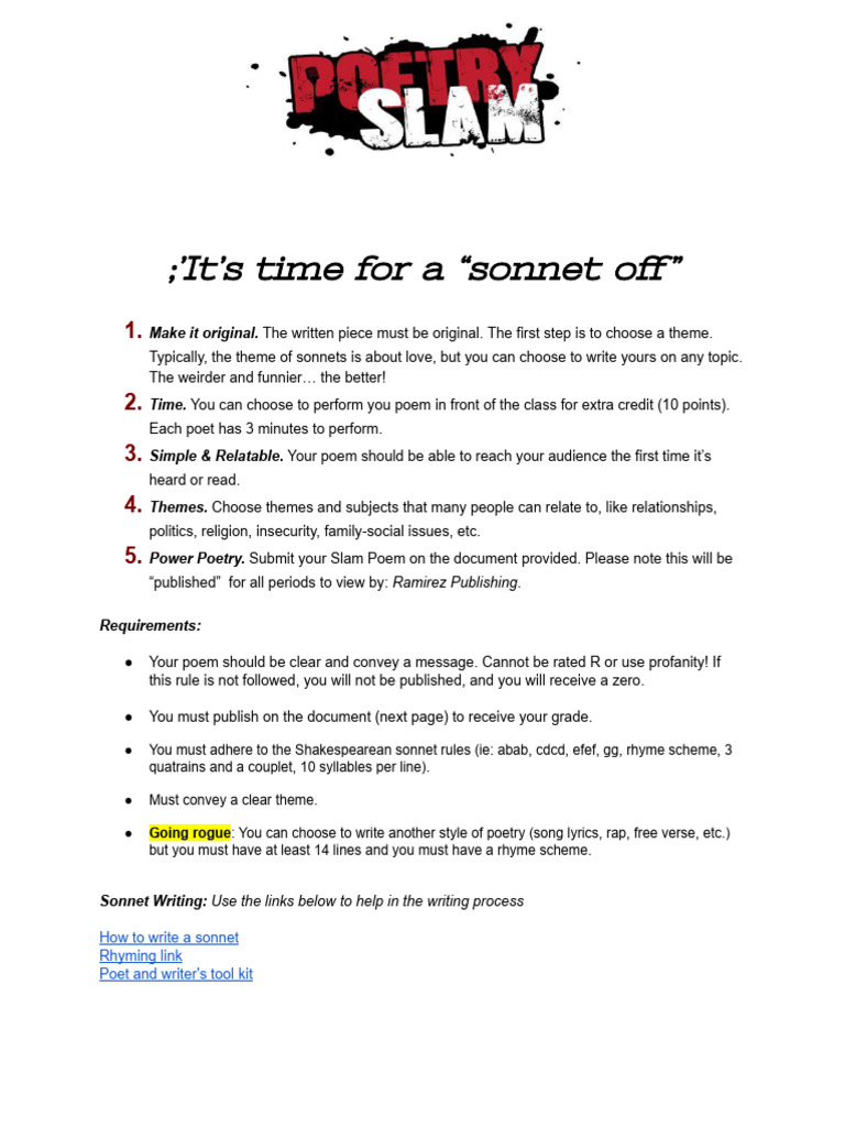Poetry Smack Down 1 | PDF | Poetry | Sonnets