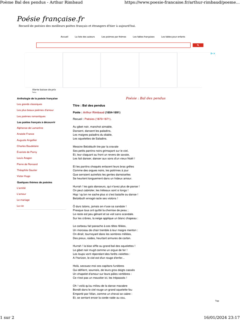 Poème Bal Des Pendus - Arthur Rimbaud | PDF | Poésie | Poésie française