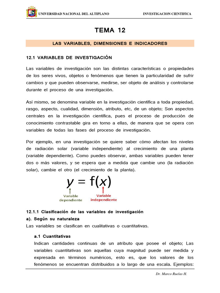 Tema 12 Variables Dimensiones E Indicadores Pdf Investigación