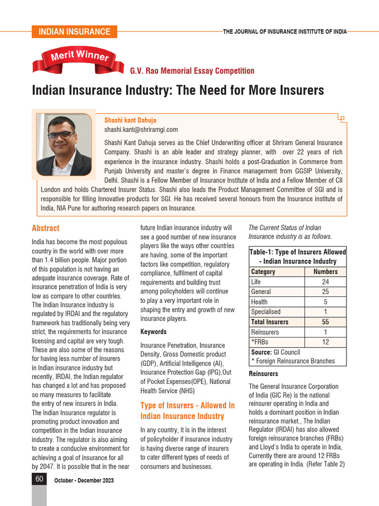 Indian Insurance Industry The Need For More Insurers 1704004031 | PDF ...
