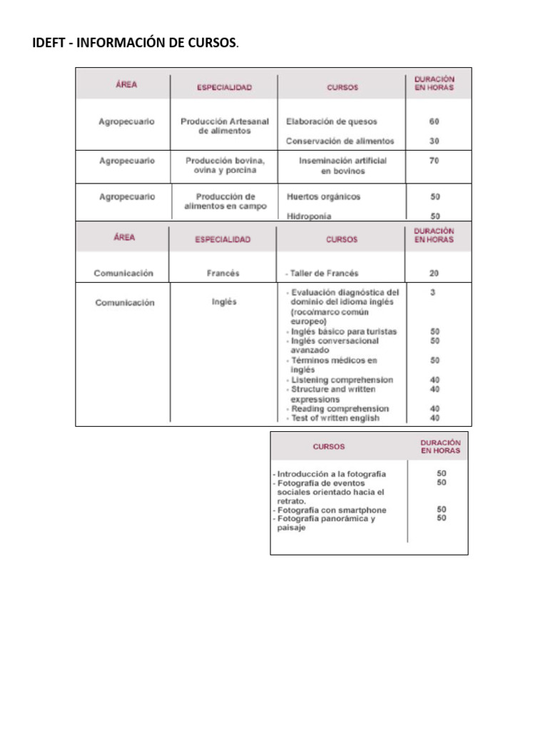 IDEFT Información de Cursos | PDF