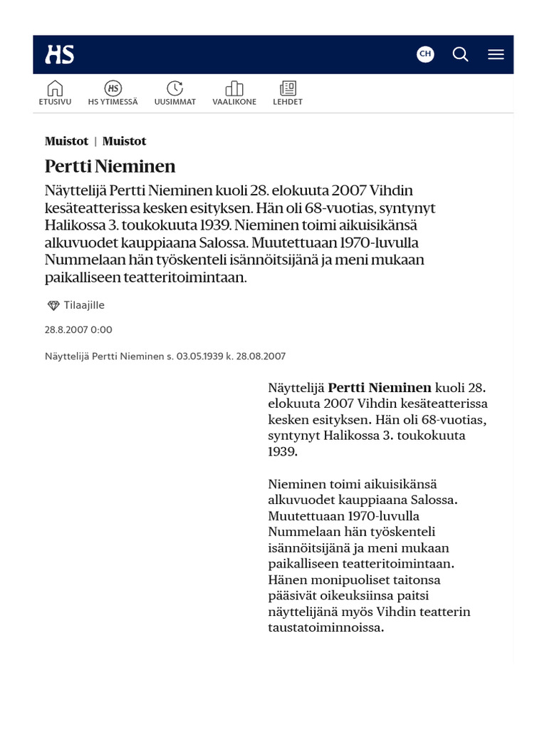 Pertti Nieminen - Muistot - HS - Fi | PDF