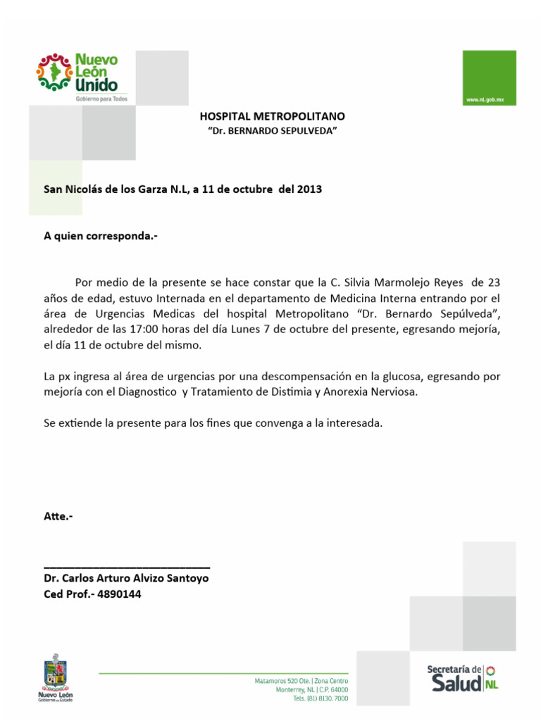 Carta de Buena Salud 1 | PDF