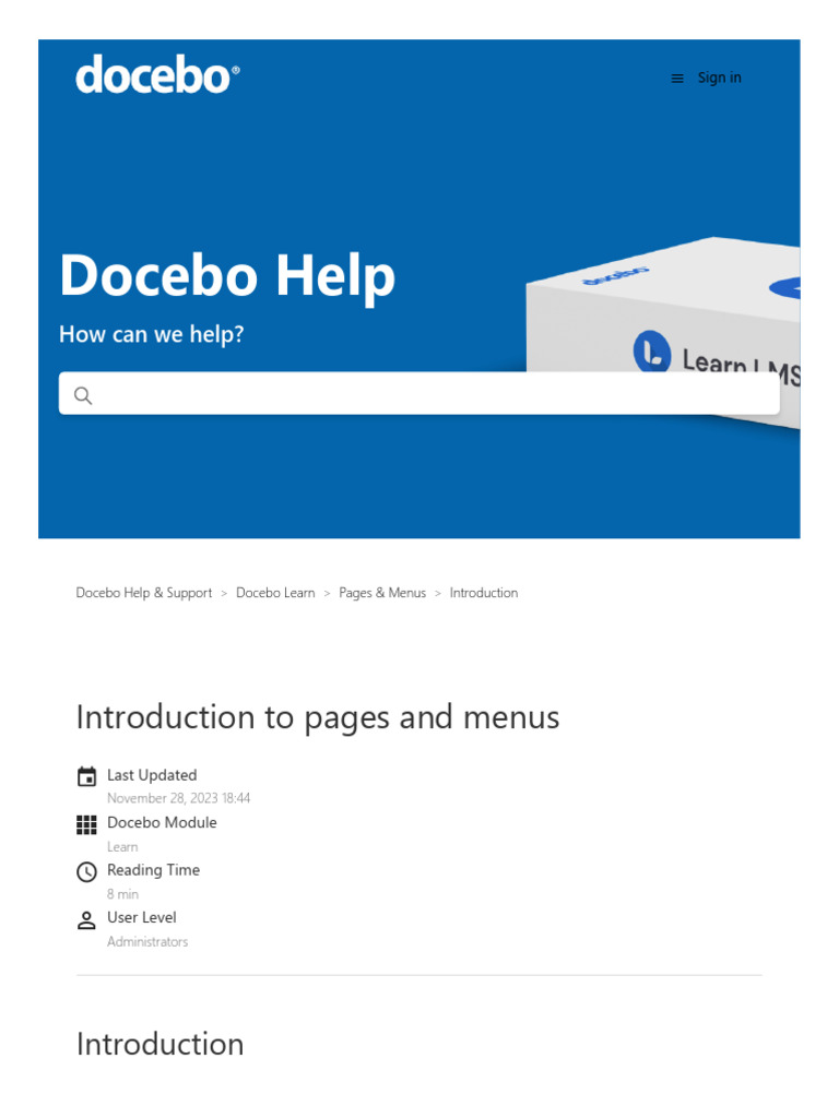 Introduction To Pages and Menus - Docebo Help & Support | PDF | Menu (Computing) | Icon (Computing)