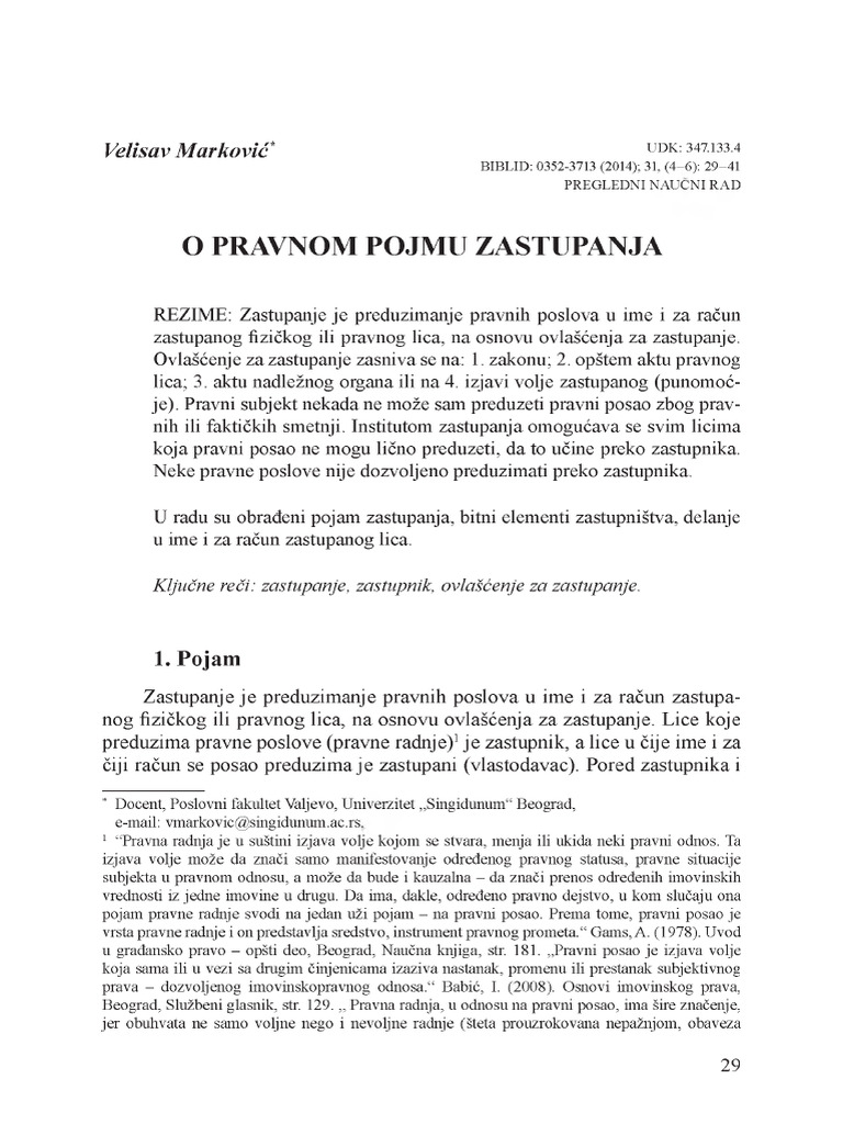 Pravni Pojam Zastupanja | PDF