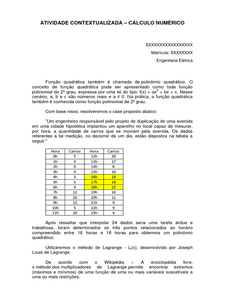 Atividade Contextualizada - Av1 - Cálculo Numérico - 2022 | PDF | Análise numérica | Matemática