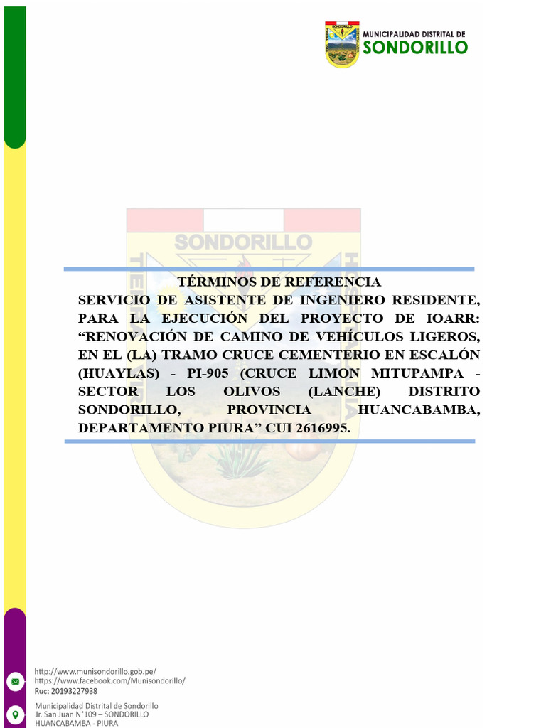 TDR Asistente de Ing Residente | PDF | Corrupción política | Gobierno