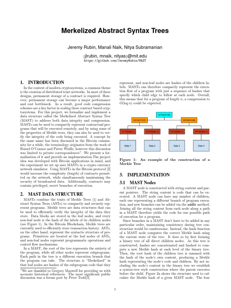 Taproot 2014 12 11 Merkelized Abstract Syntax Trees | PDF | Computer Programming | Computer Science