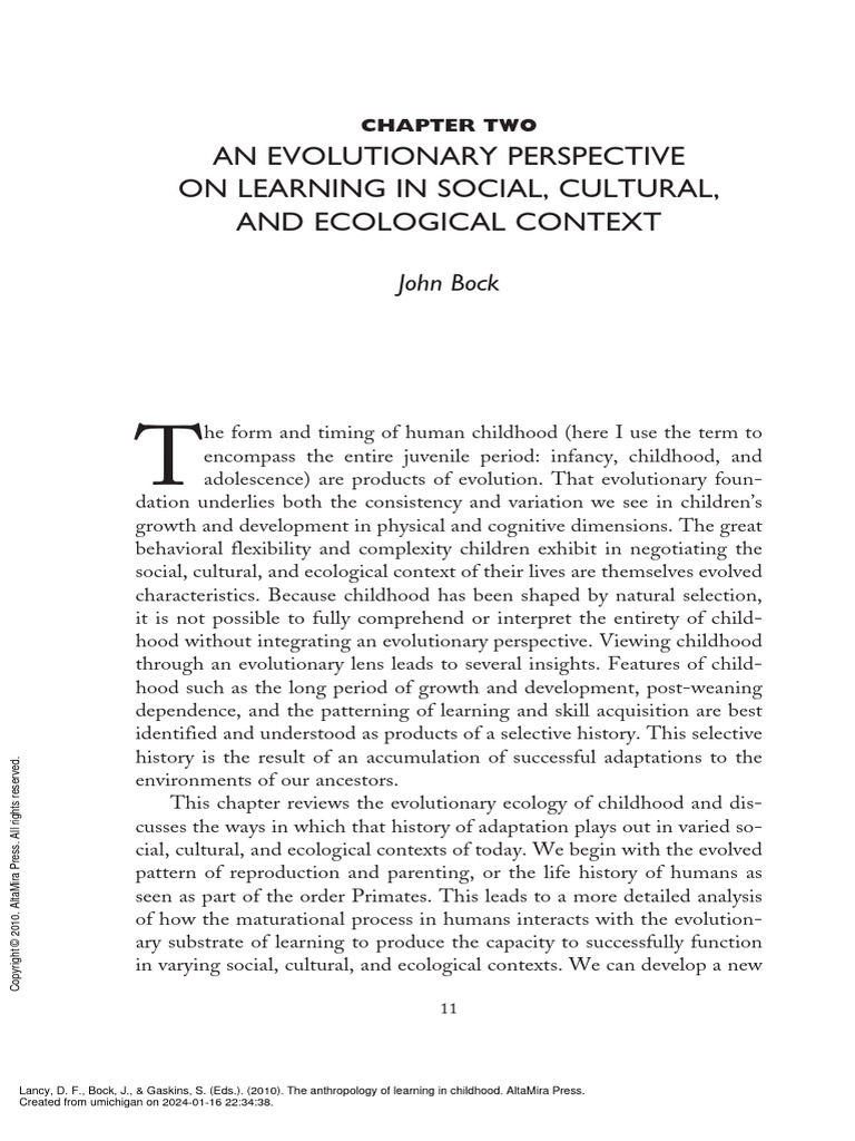 The Anthropology of Learning in Childhood - (CHAPTER TWO. AN EVOLUTIONARY PERSPECTIVE ON ...
