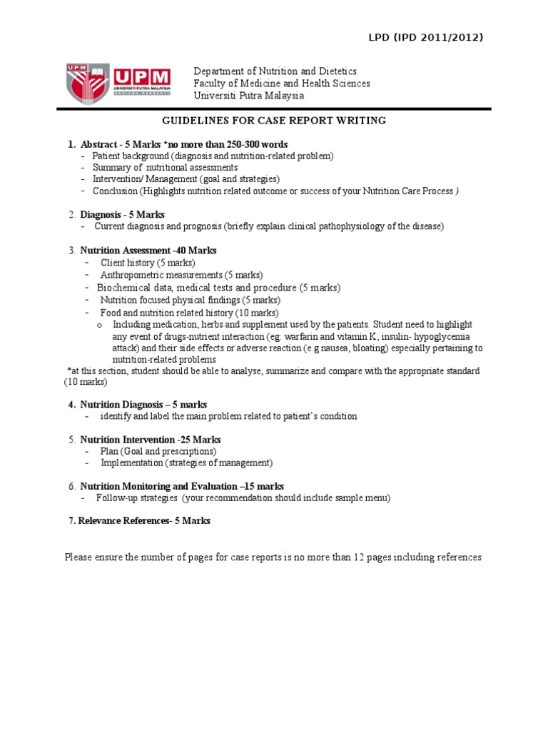Guidelines For Case Report IPD | PDF | Case Report | Dietitian