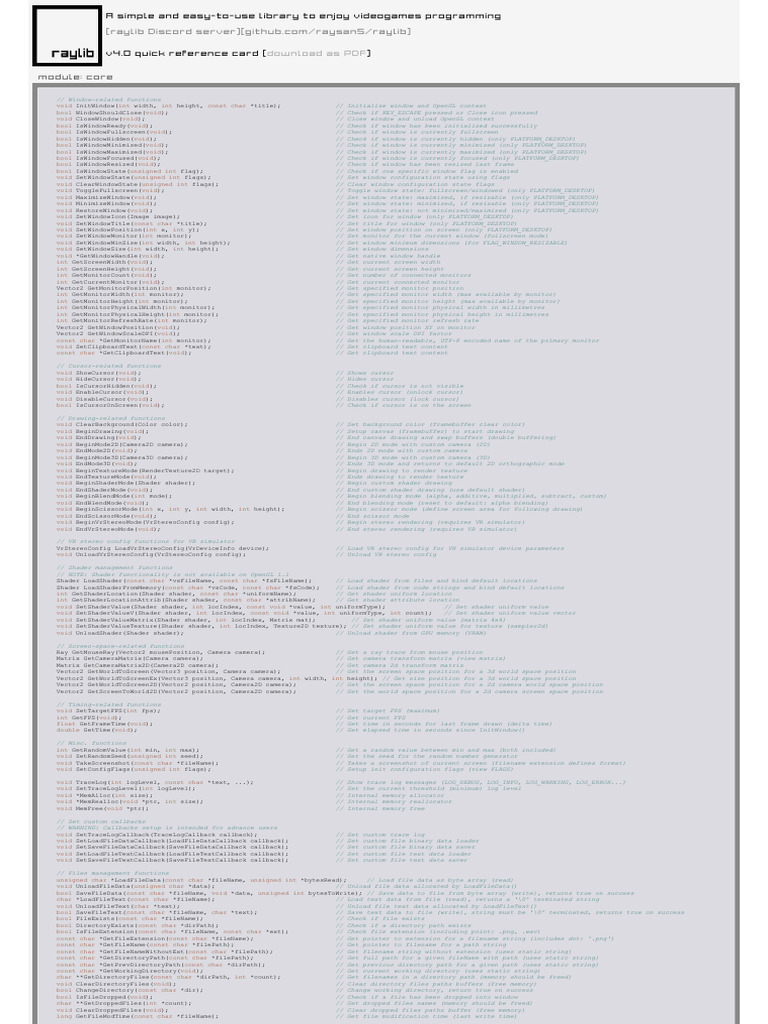 Raylib Cheatsheet v4.0 | PDF | Texture Mapping | String (Computer Science)