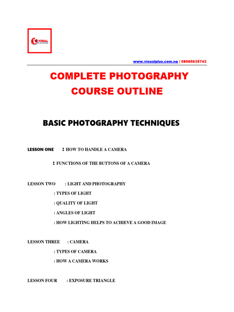 Complete Photography Course Outline | PDF | Camera Lens | Camera