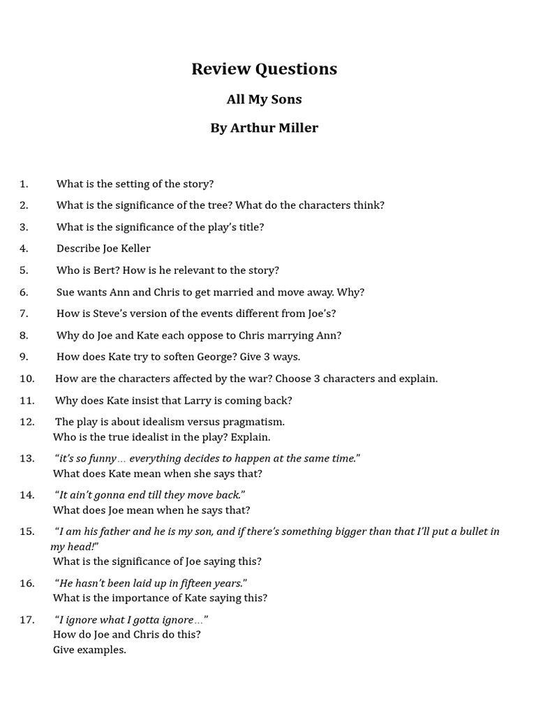 All My Sons - Questions | PDF
