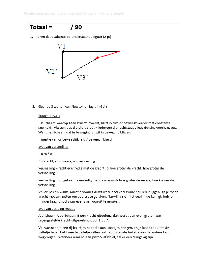 Proefexamen Bewegingsleer Verbetersleutel | PDF