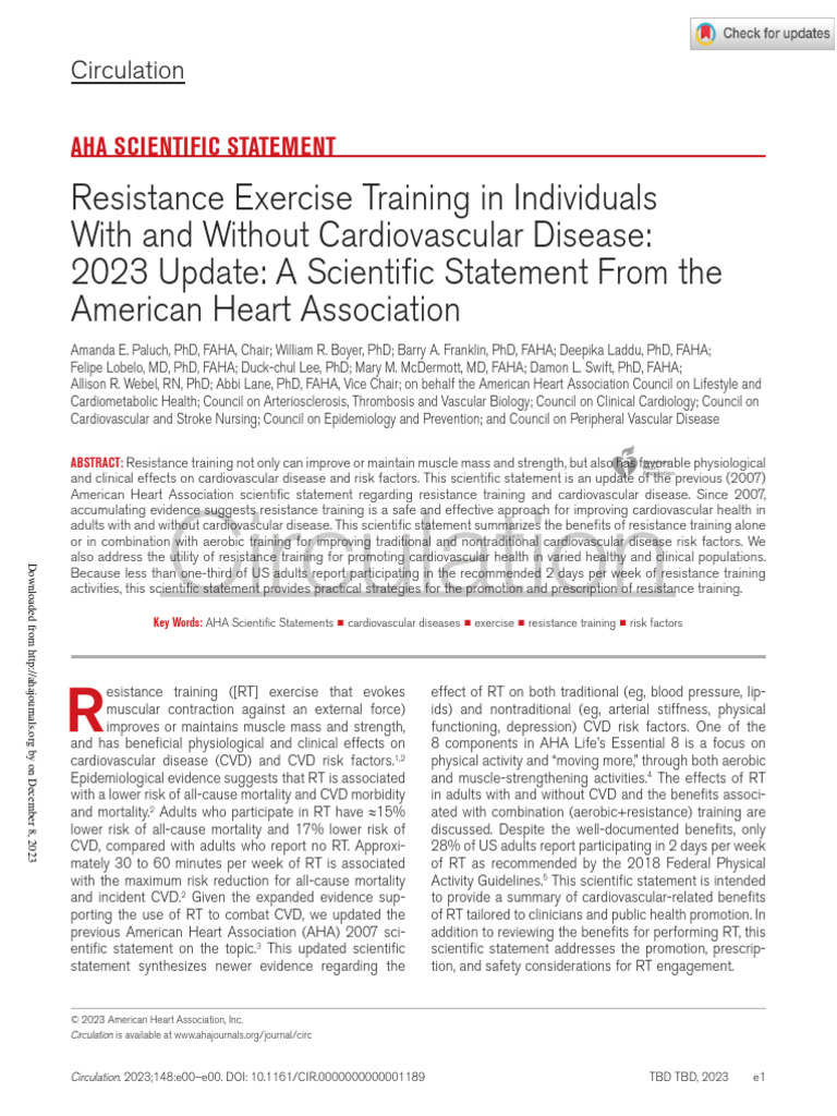 AHA 2023 - Resistance Exercise Training - Scientific Statement | PDF ...