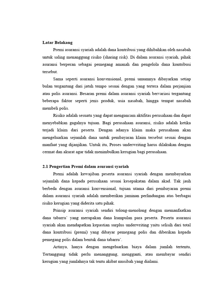 (Ikhlasul) Penetapan Besaran Premi Asuransi Syariah Dan Proses ...