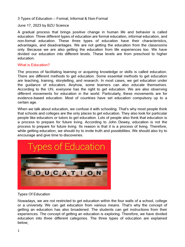 3 Types of Education | PDF | Schools | Teachers