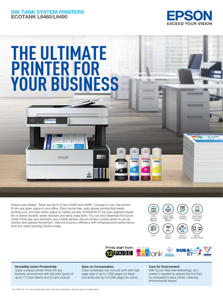 EcoTank Brochure L6460 - L6490 PDF | PDF | Printer (Computing) | Image Scanner