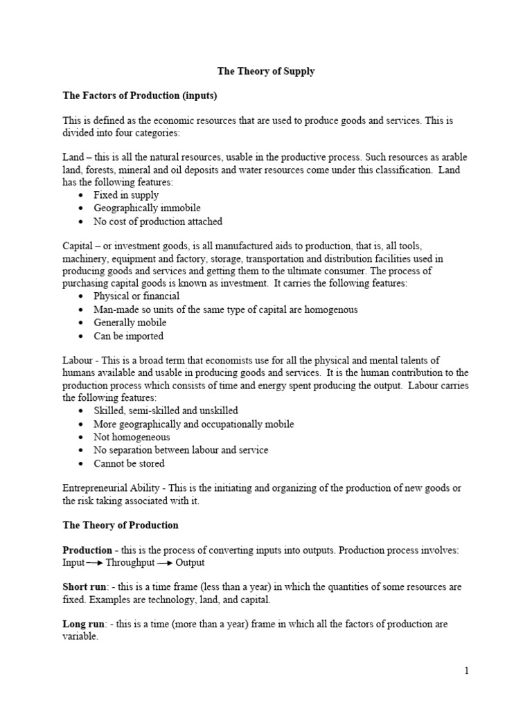 The Theory of Supply Revised 2019 | PDF | Factors Of Production ...